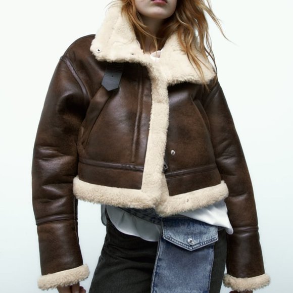 Zara | Jackets & Coats | Nwt Brown Double Faced Jacket W Faux Shearling ...